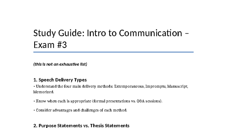 Study Guide: Intro to Communication – Exam #3 Review - Studocu