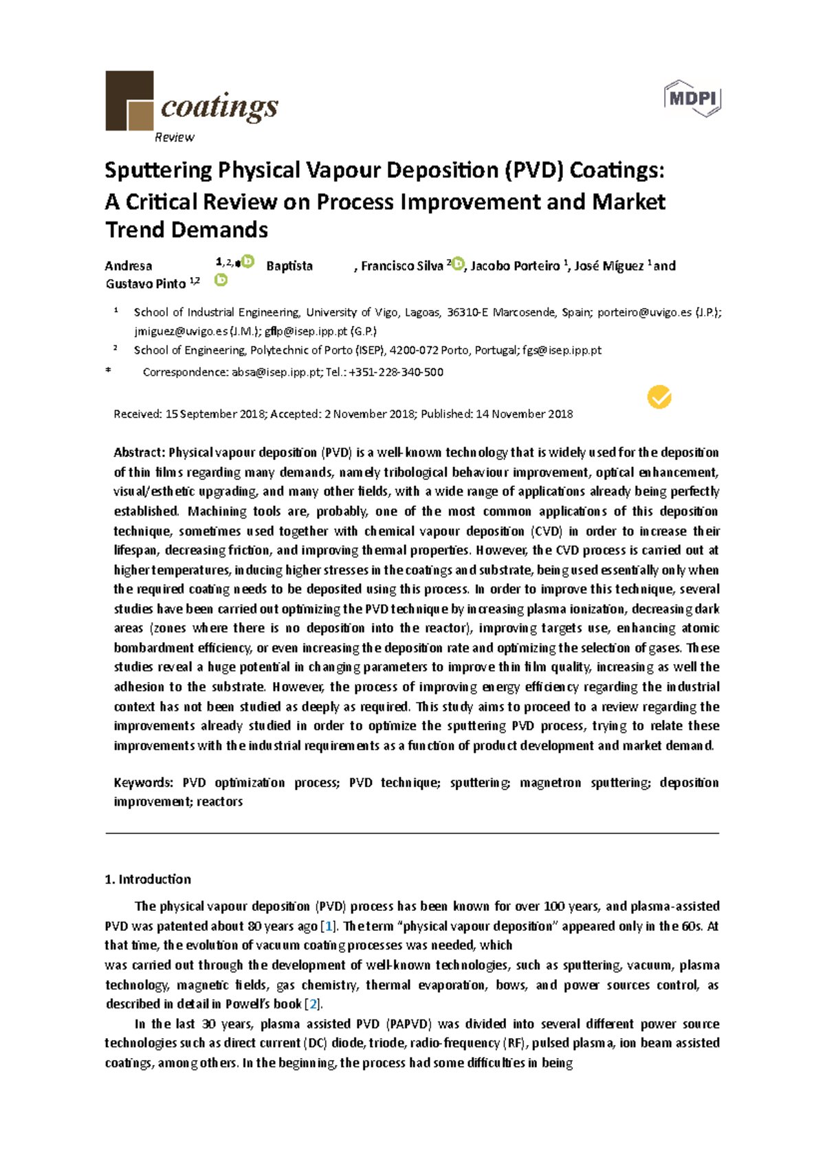 Coatings 8110402: A critical review of sputtering PVD process ...