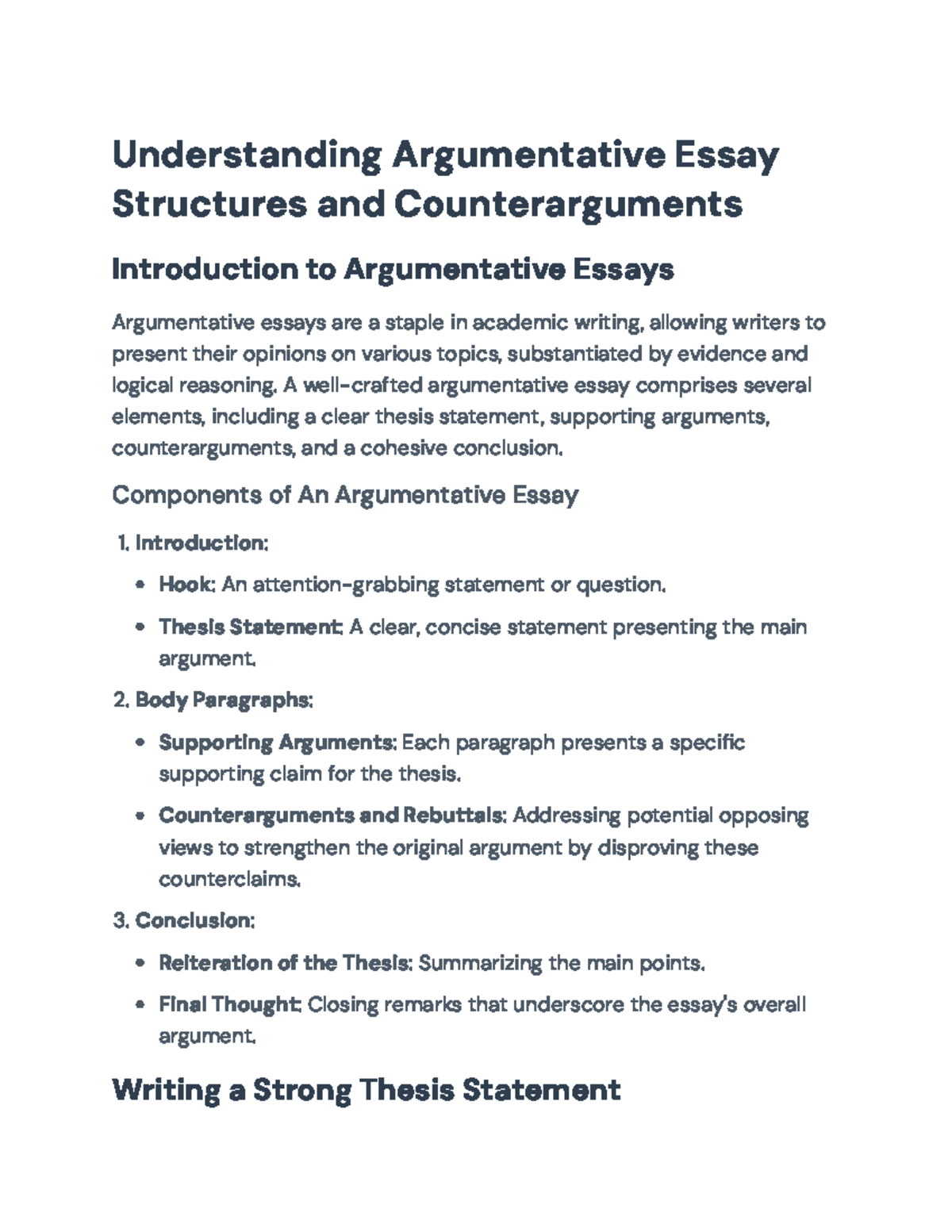 Understanding Argumentative Essays: Structures, Counterarguments, and ...