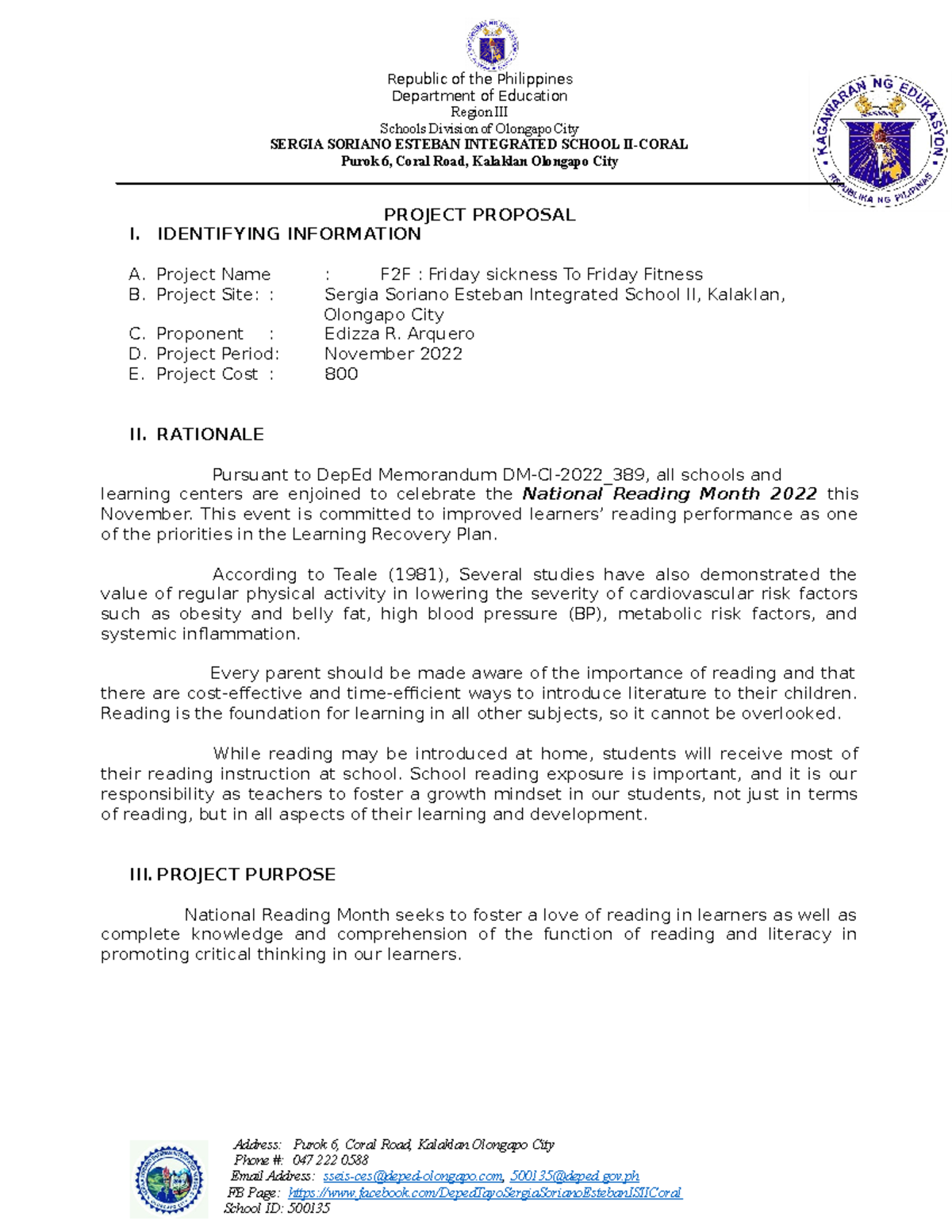 Project Proposal for National Reading Month 2022 (DepEd) - Studocu