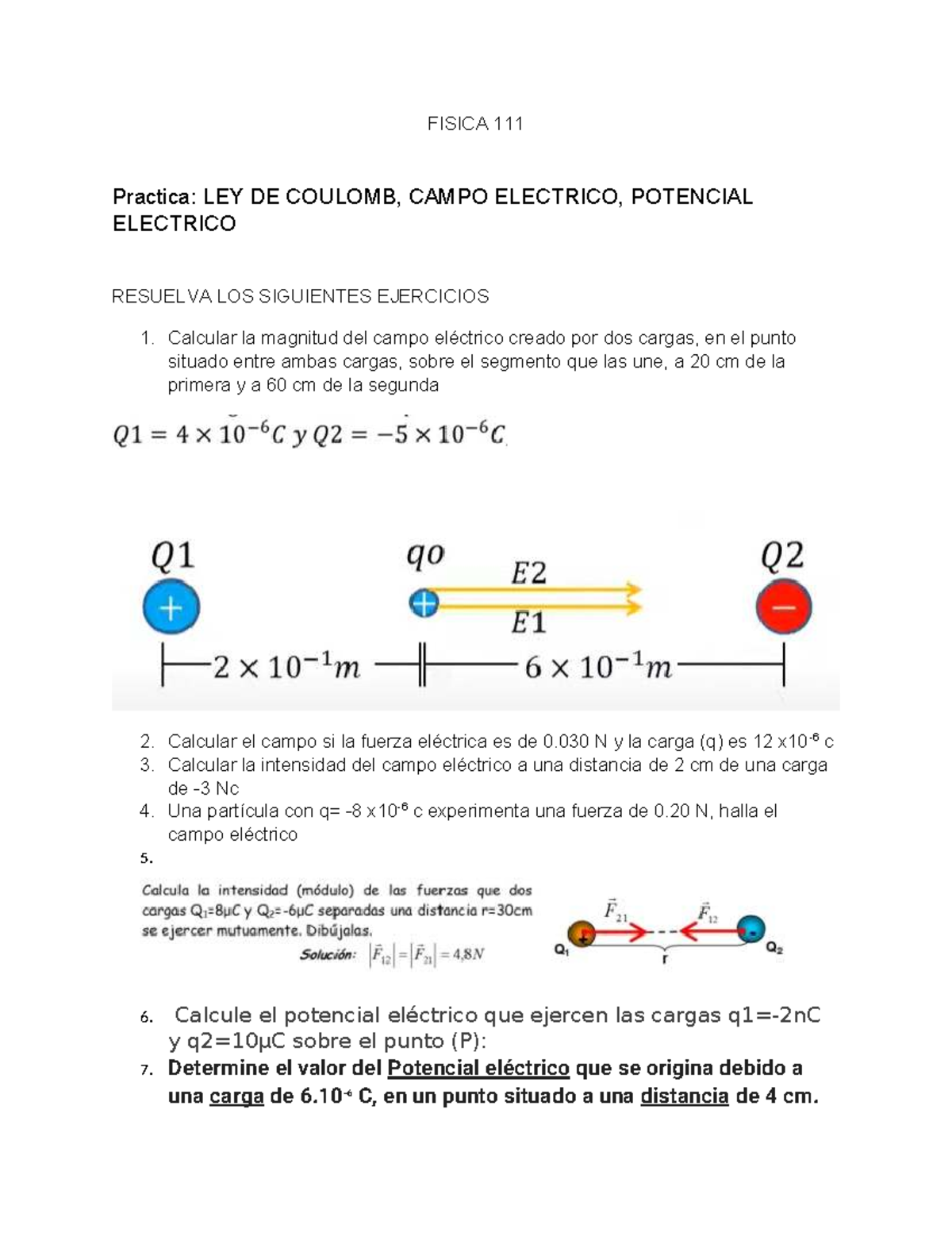 FISICA 111: Ley de Coulomb y Campo Eléctrico - Ejercicios Prácticos ...