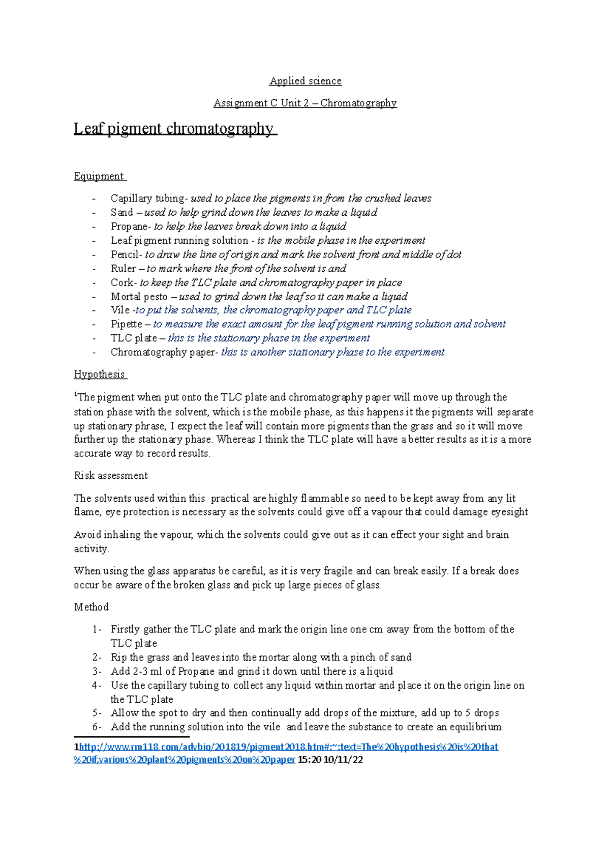 Assiignment C-Unit 2- Chromatography - Applied science Assignment C Unit 2 – Chromatography Leaf ...