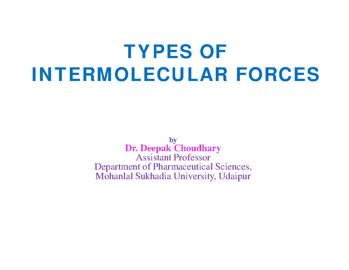 963 Types OF Intermolecular Forces - TYPES OF INTERMOLECULAR FORCES by ...