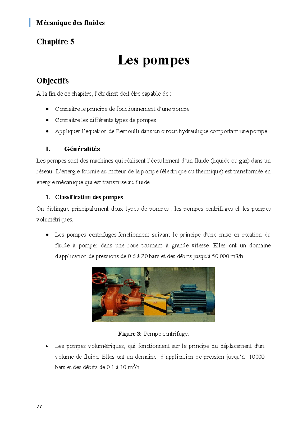 Chapitre 5: Fonctionnement et Types de Pompes en Hydraulique - Studocu