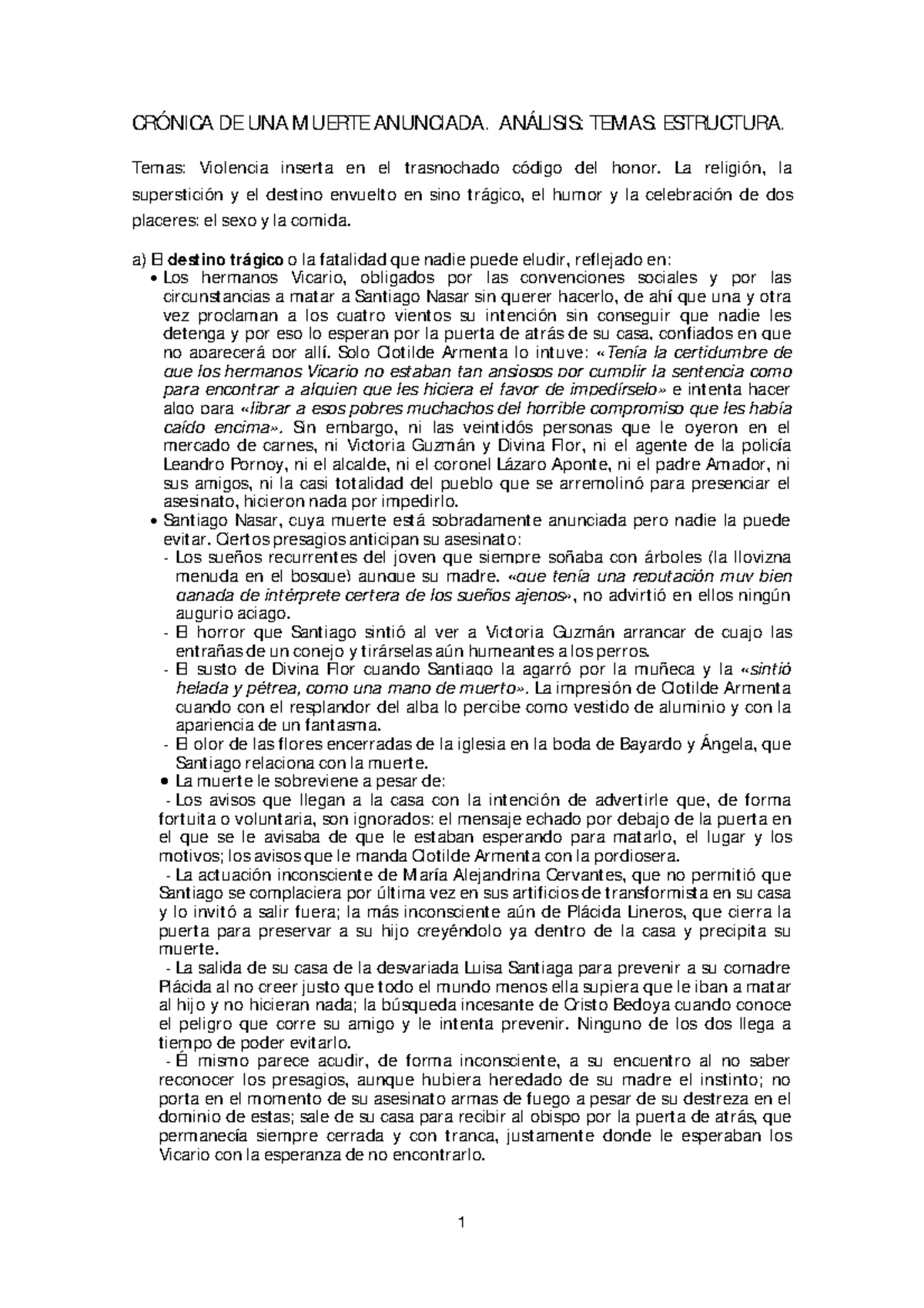 Crónica De Una Muerte Anunciada. Notas para la lectura - CRÓNICA DE UNA ...