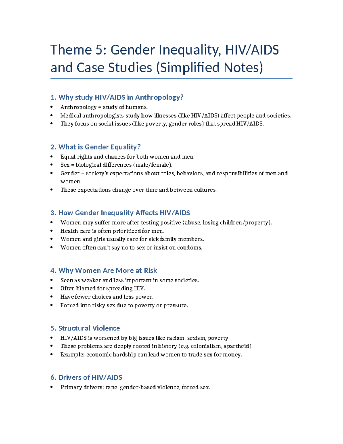 Theme 5: Gender Inequality & Case Studies - Simplified Notes - Studocu
