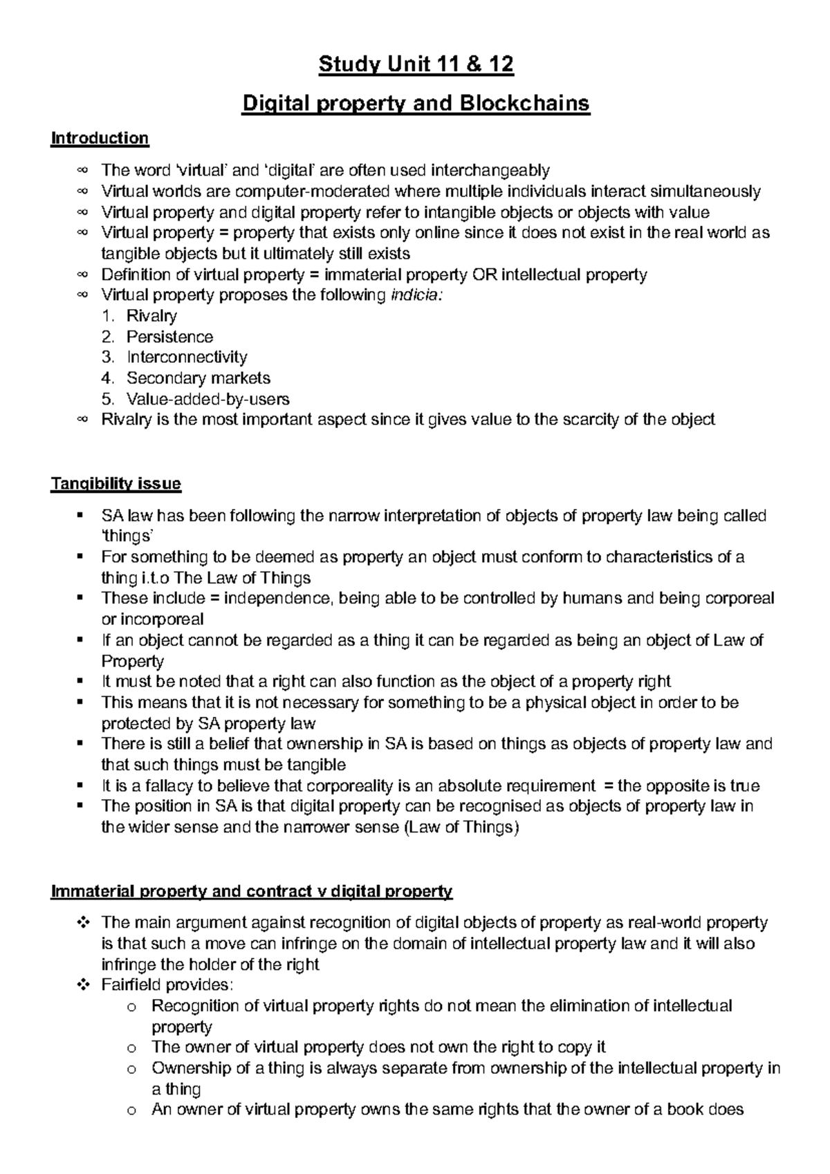 Study Unit 11 - IURA 415 - NOTES - Study Unit 11 & 12 Digital property ...
