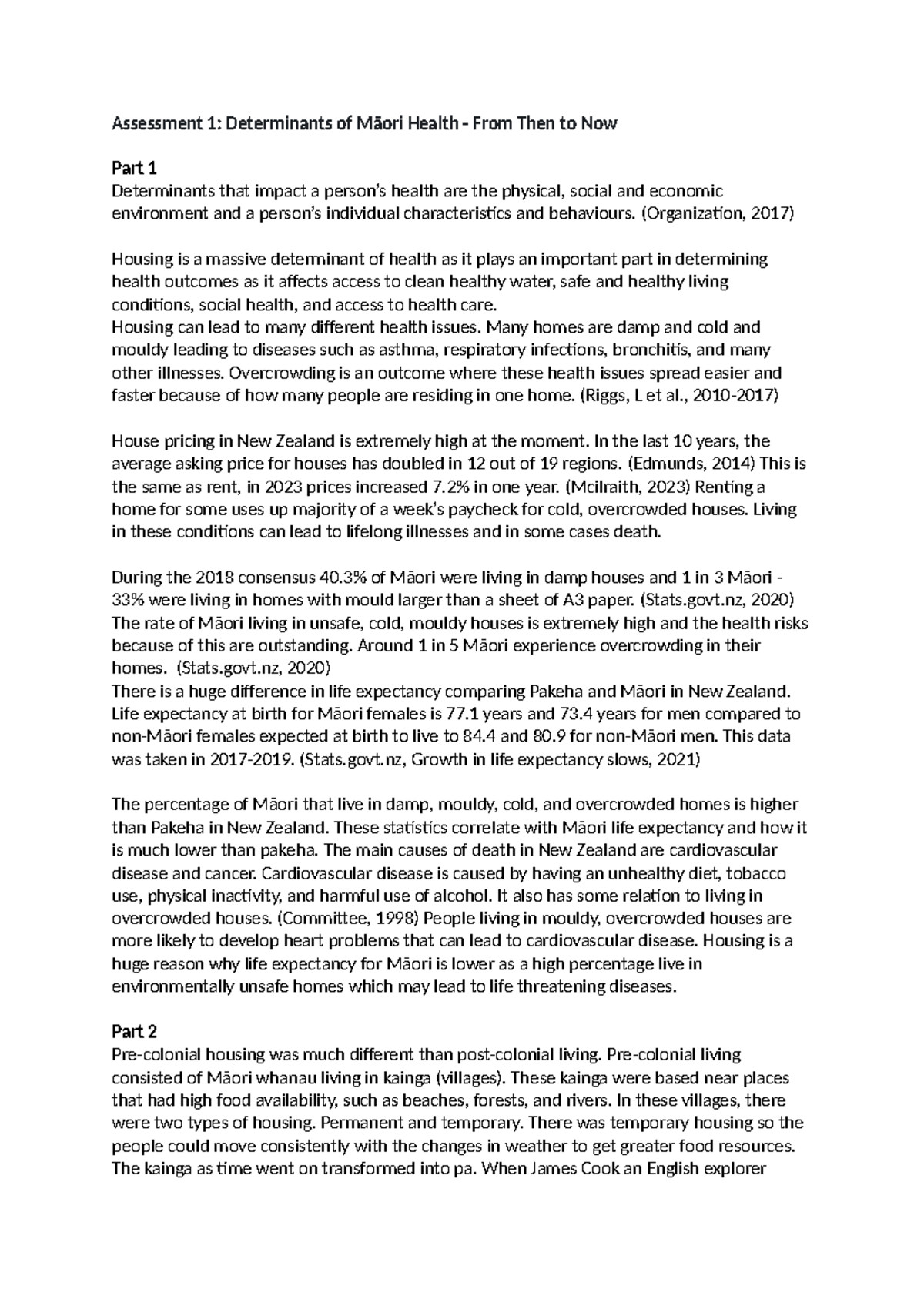 Assesment 1 Maori health - Assessment 1: Determinants of Māori Health ...
