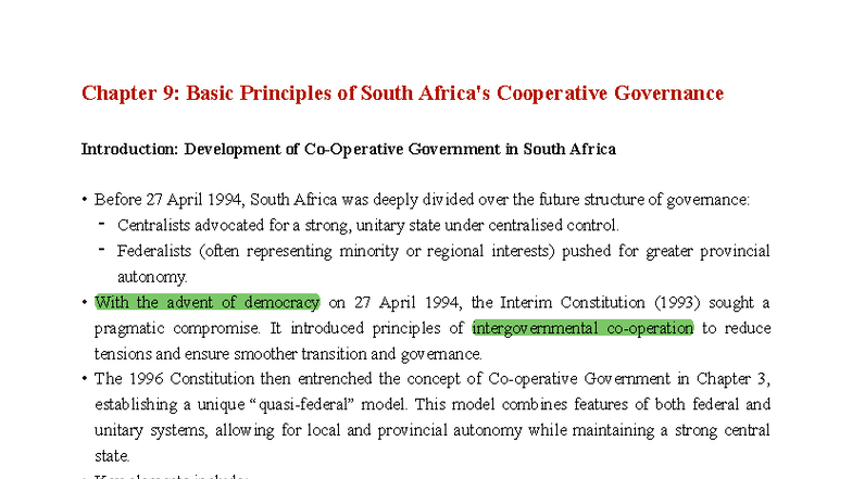 PBL Sem Test 2: Class Notes on South African Governance Principles ...