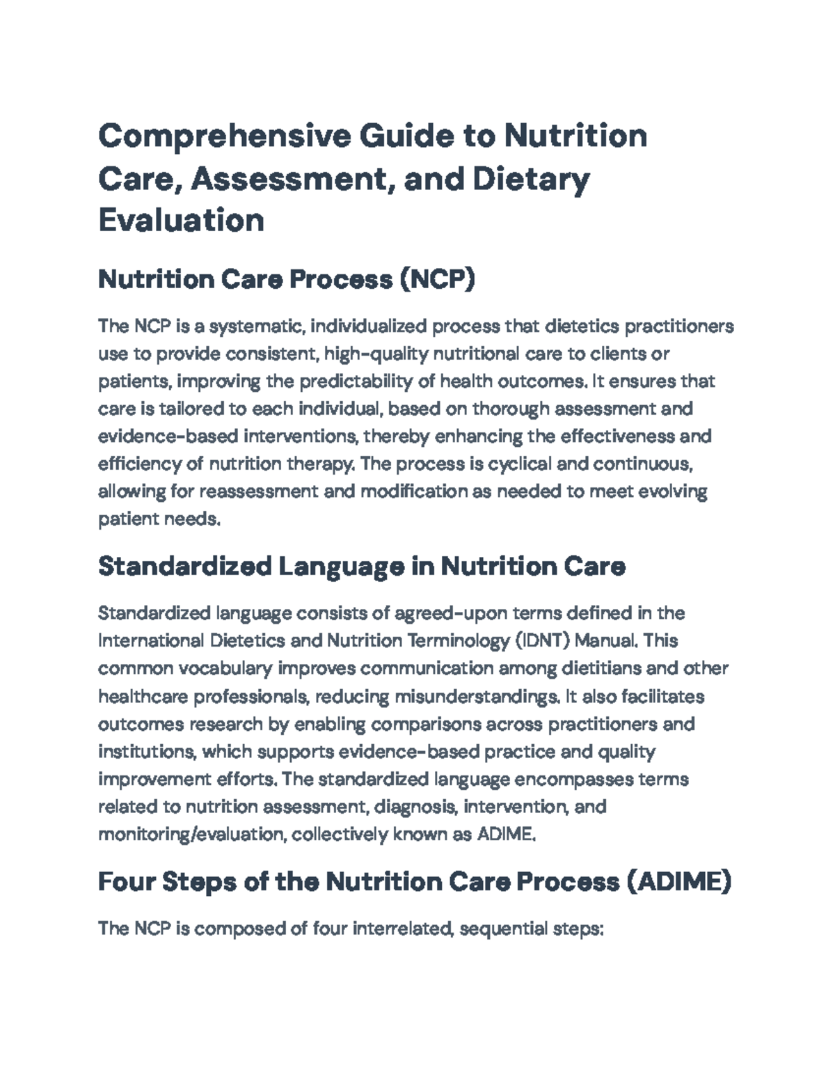 Comprehensive Guide to Nutrition Care Process (NCP) and Assessment ...