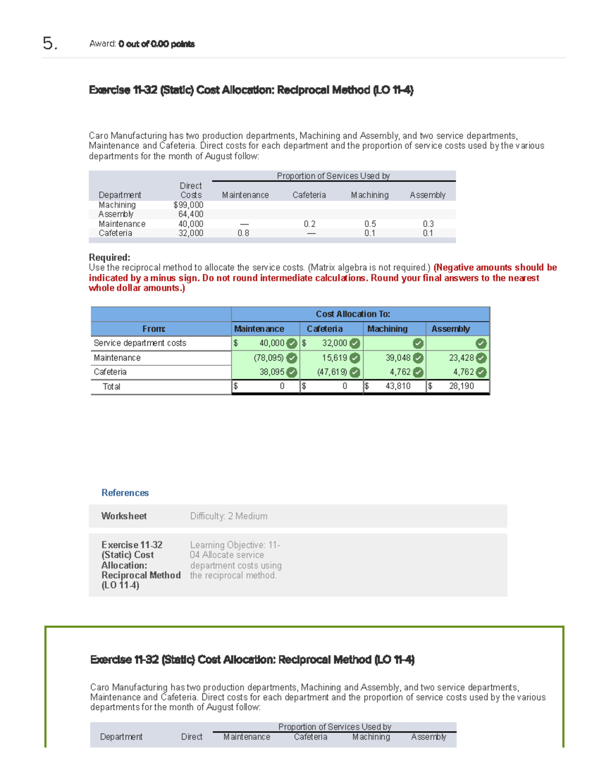 Exercise 11-32 Cost Allocation Using Reciprocal Method (LO 11-4) - Studocu