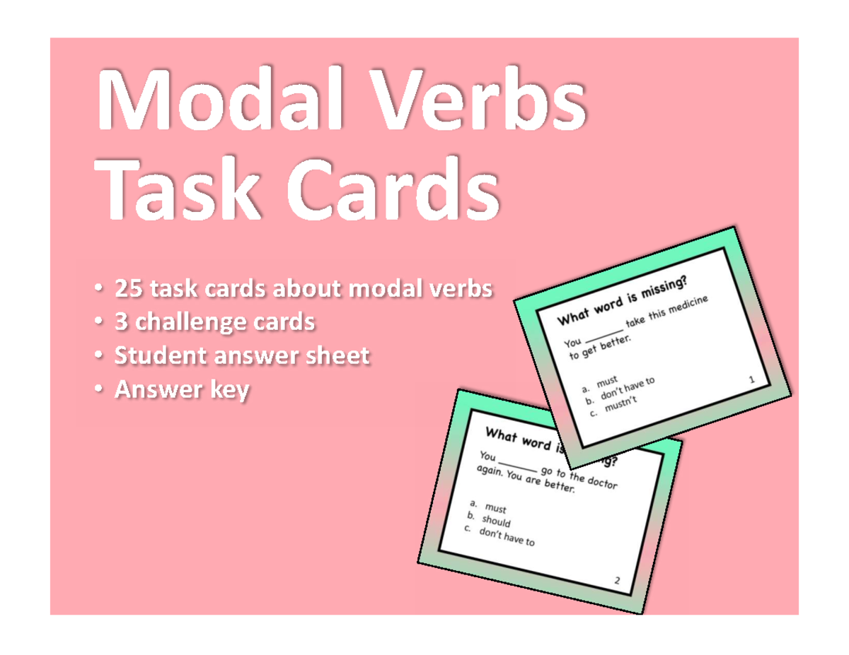 Centers Activity Modal Verbs Task Cards - Modal Verbs Task Cards • 25 ...