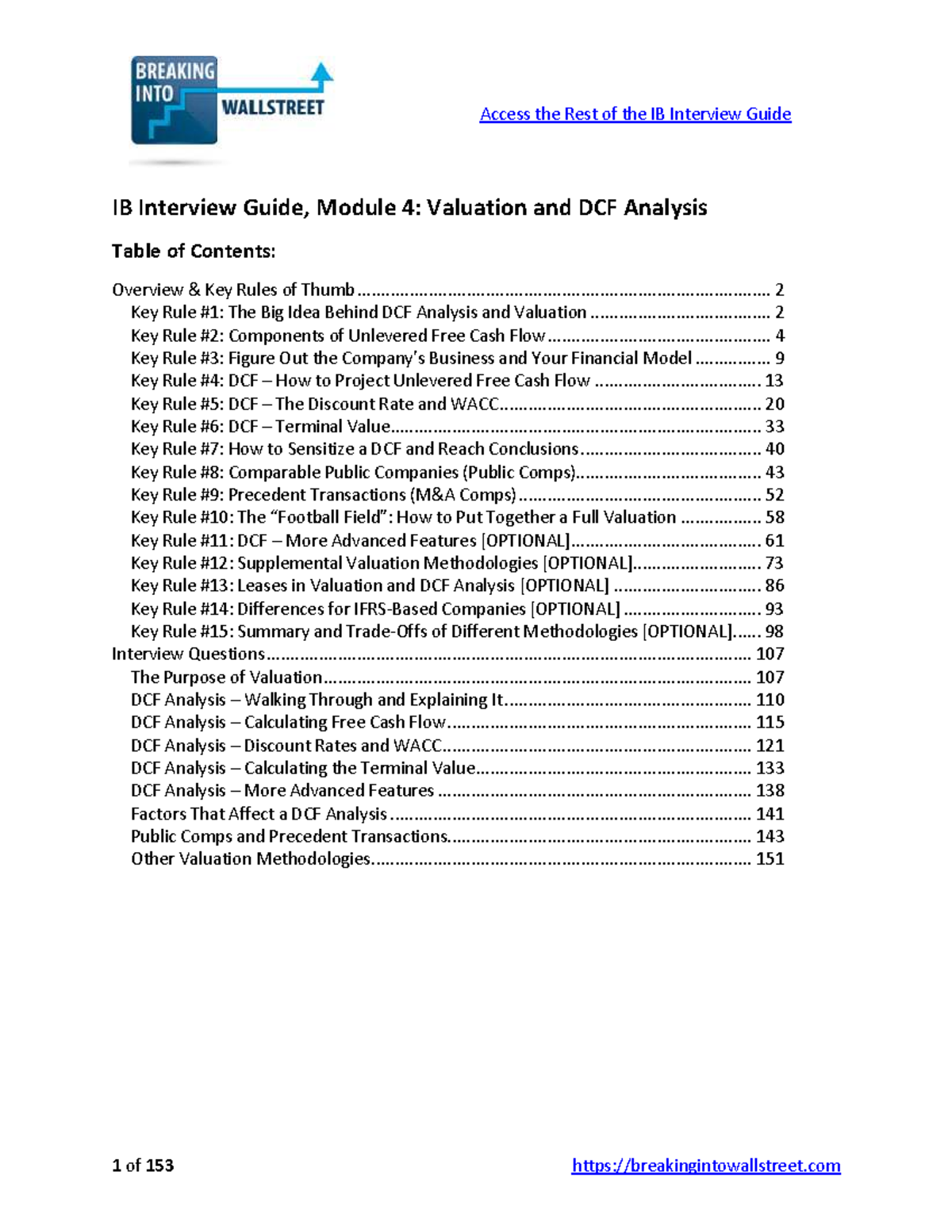 IB Interview Guide: Module 4 - Valuation & DCF Analysis Notes - Studocu