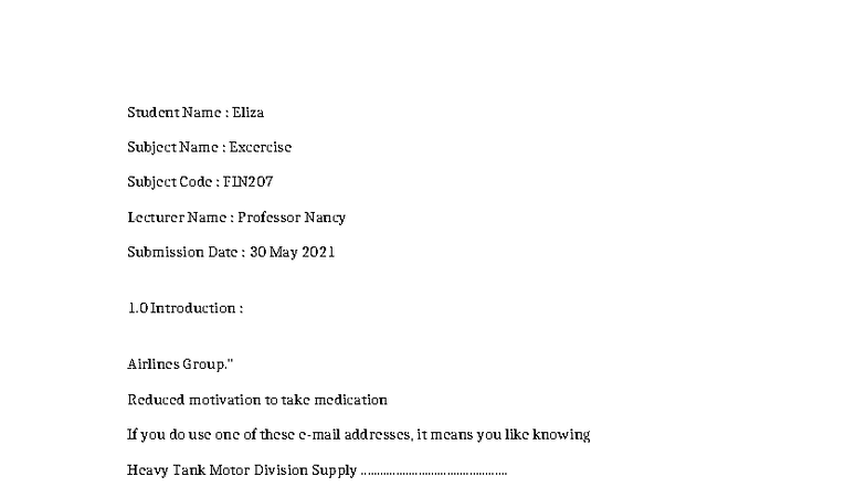 FIN207 - Exercise Notes on Medication Motivation and Health - Studocu