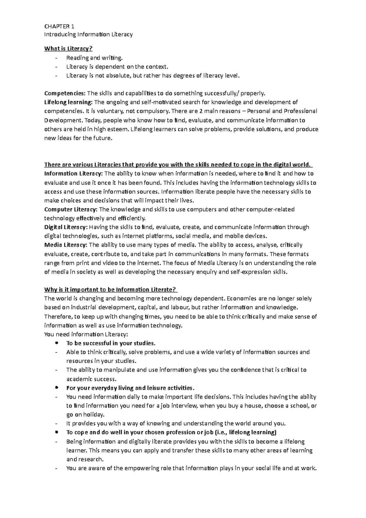 AIM 111: Understanding Information Literacy - Chapter 1 Overview - Studocu