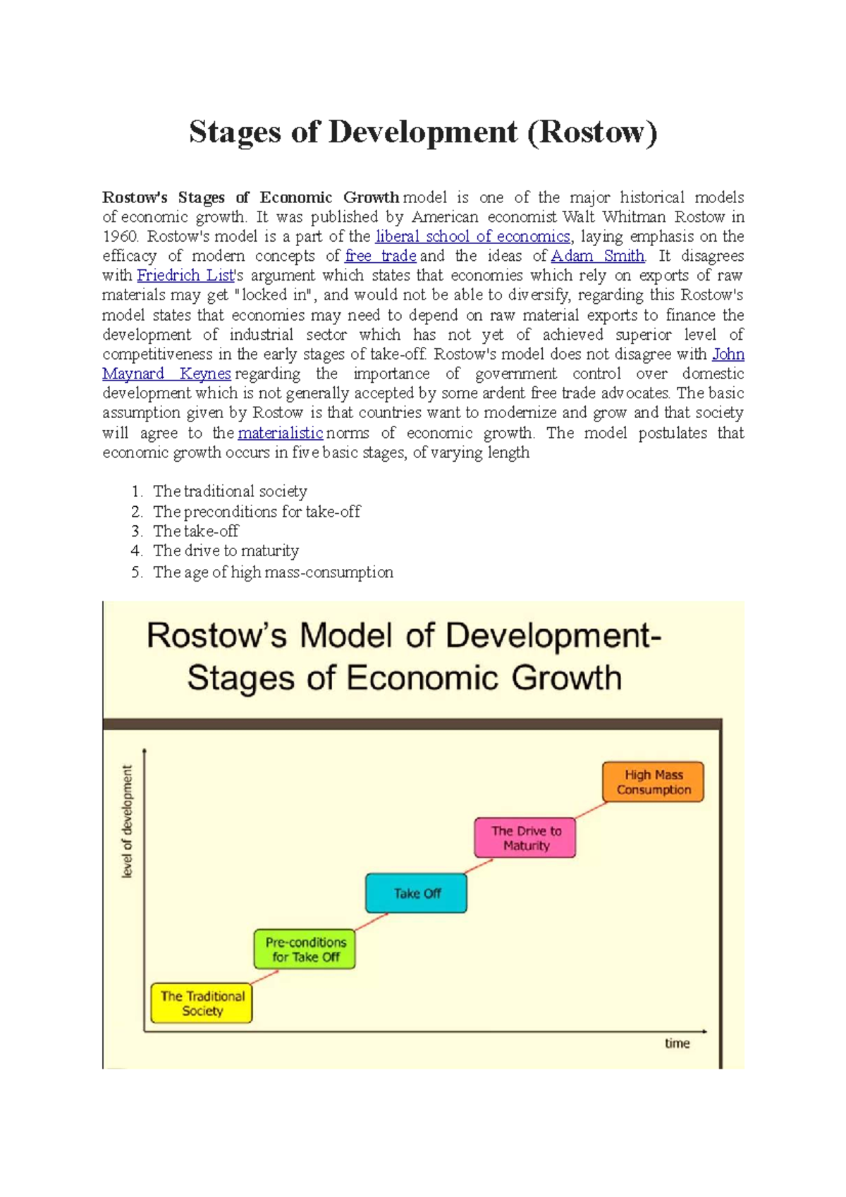 Rostow's Stages of Economic Development: An In-Depth Analysis - Studocu