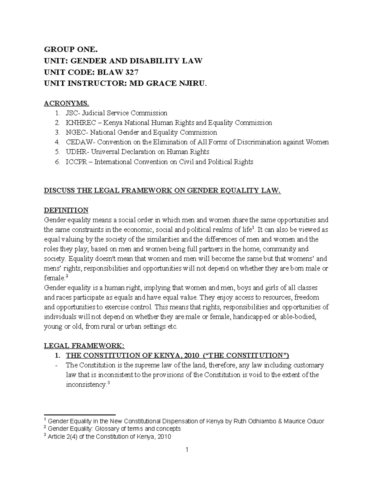 GRP 1 - Legal Framework on Gender Equality and Disability Law (BLAW 327 ...