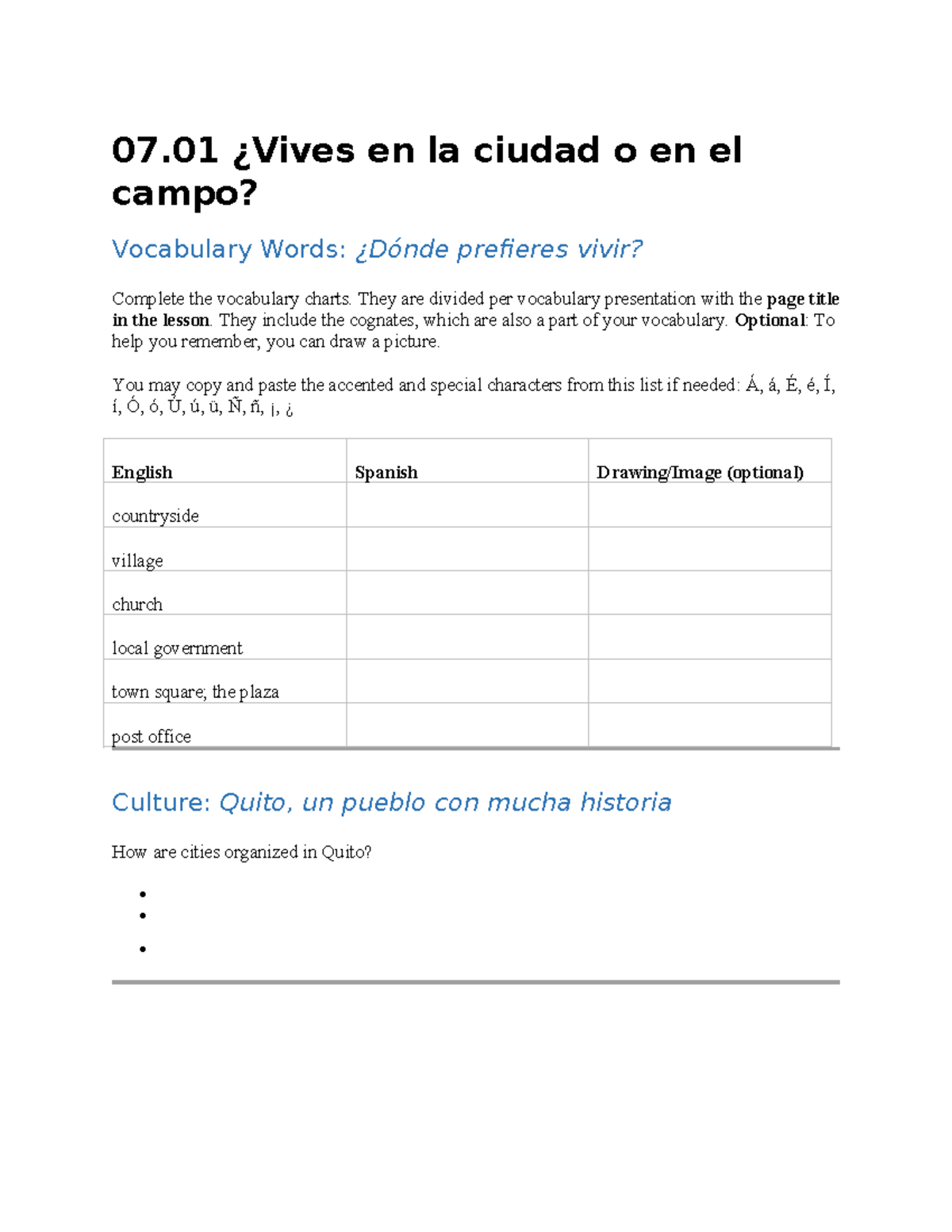 07.01 Vocabulary Notes: Living in City vs. Countryside - Studocu