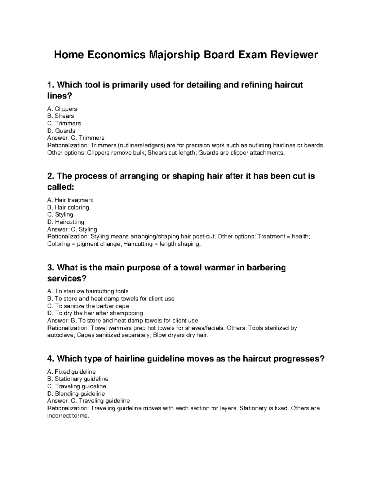 Home Economics (HE 101) Majorship Board Exam Reviewer - Studocu