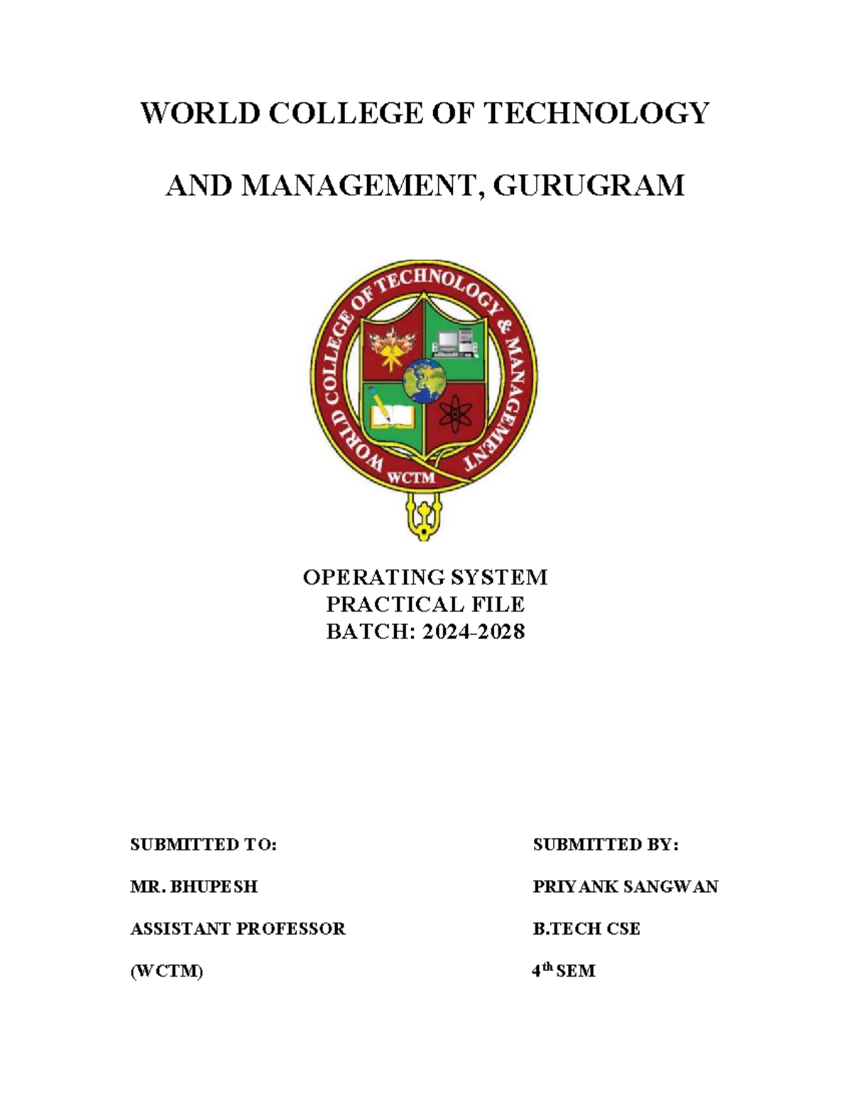 B.TECH CSE 4TH SEM - Operating System Practical File Assignment - Studocu