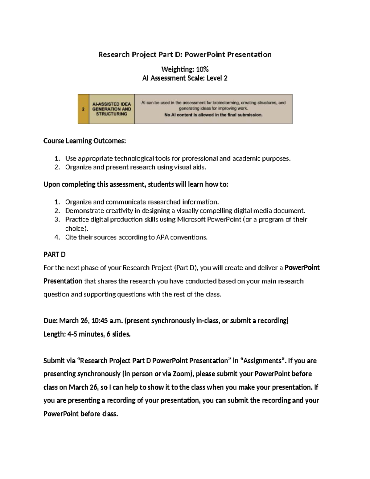 Research Project Part D: PowerPoint Presentation & Rubric - Studocu