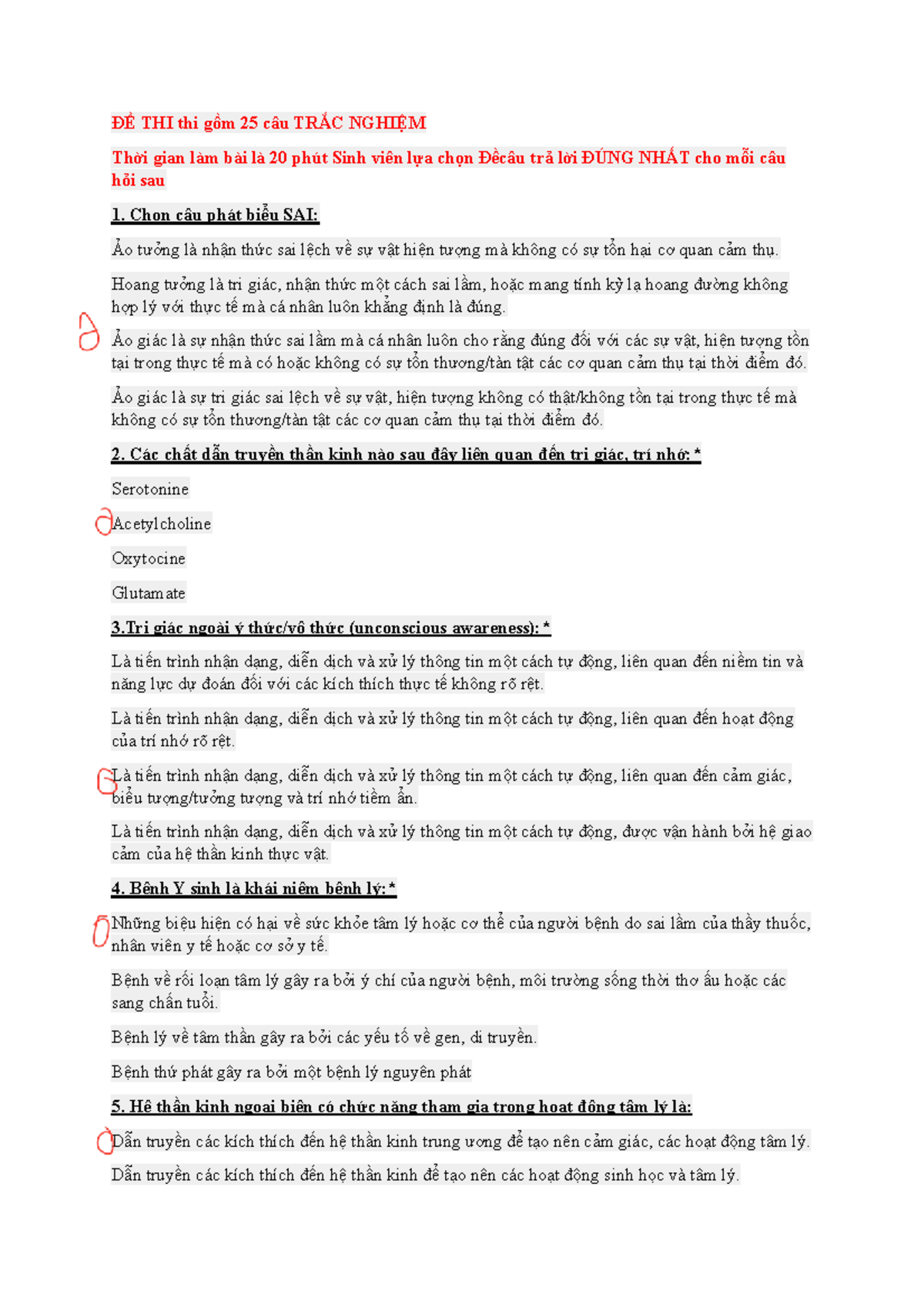 ĐỀ THI GIỮA KỲ NĂM 2023 - Tâm Lý Học - 25 Câu Trắc Nghiệm - Studocu