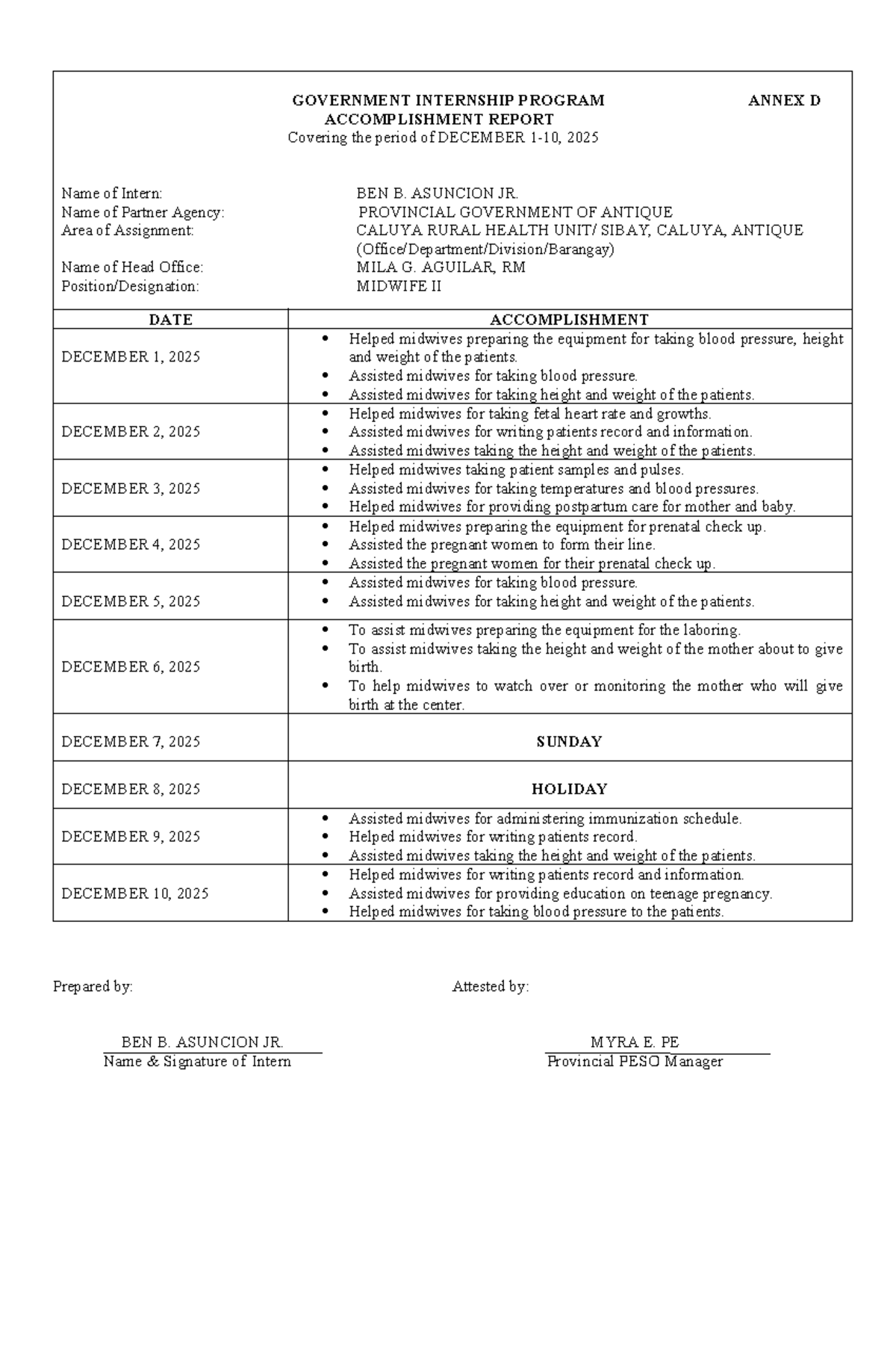 GOVERNMENT INTERNSHIP PROGRAM REPORT: DEC 2025 Accomplishments - Studocu