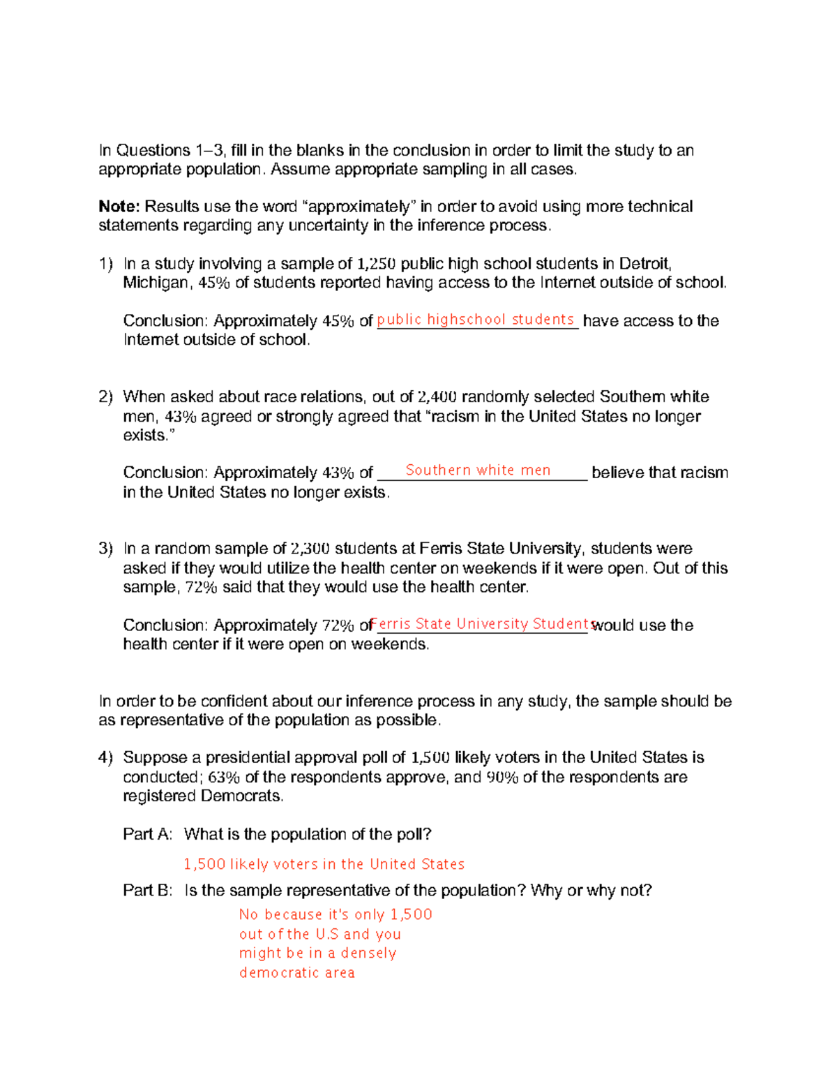 3A Practice - Worksheet on surveys - In Questions 1–3, fill in the ...