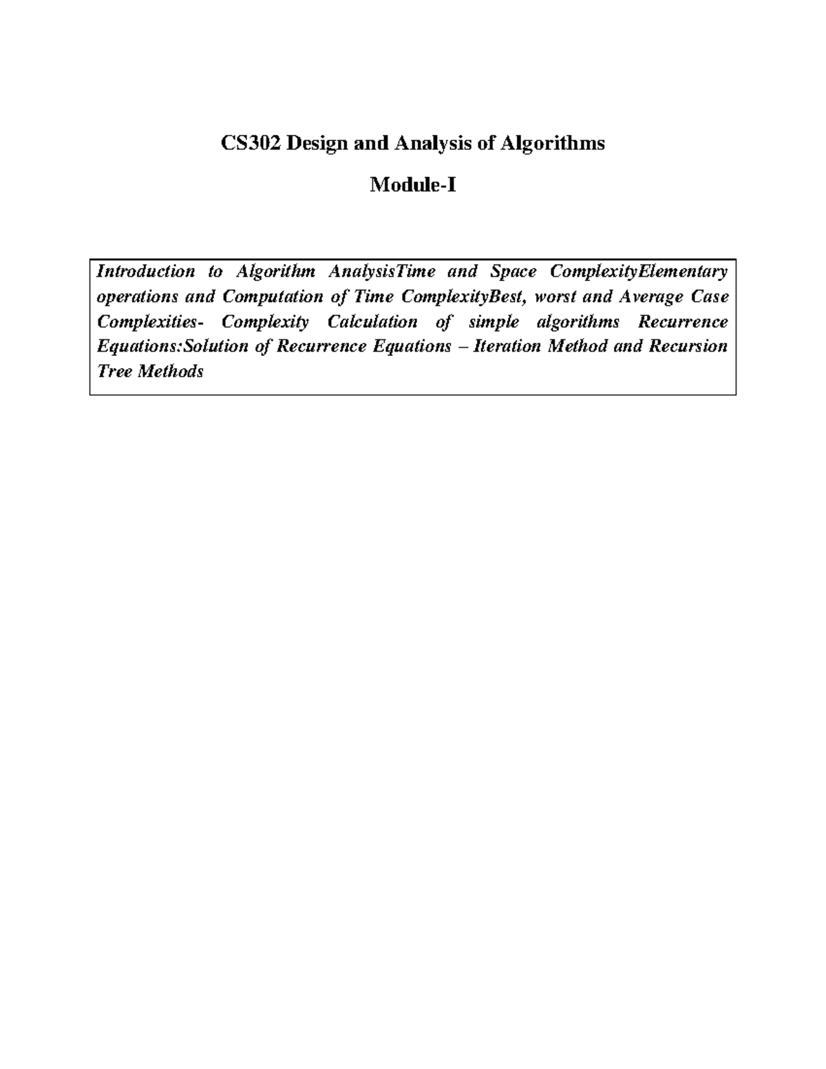 Mod1-AAD - MODULE 1 NOTES - CS302 Design and Analysis of Algorithms ...