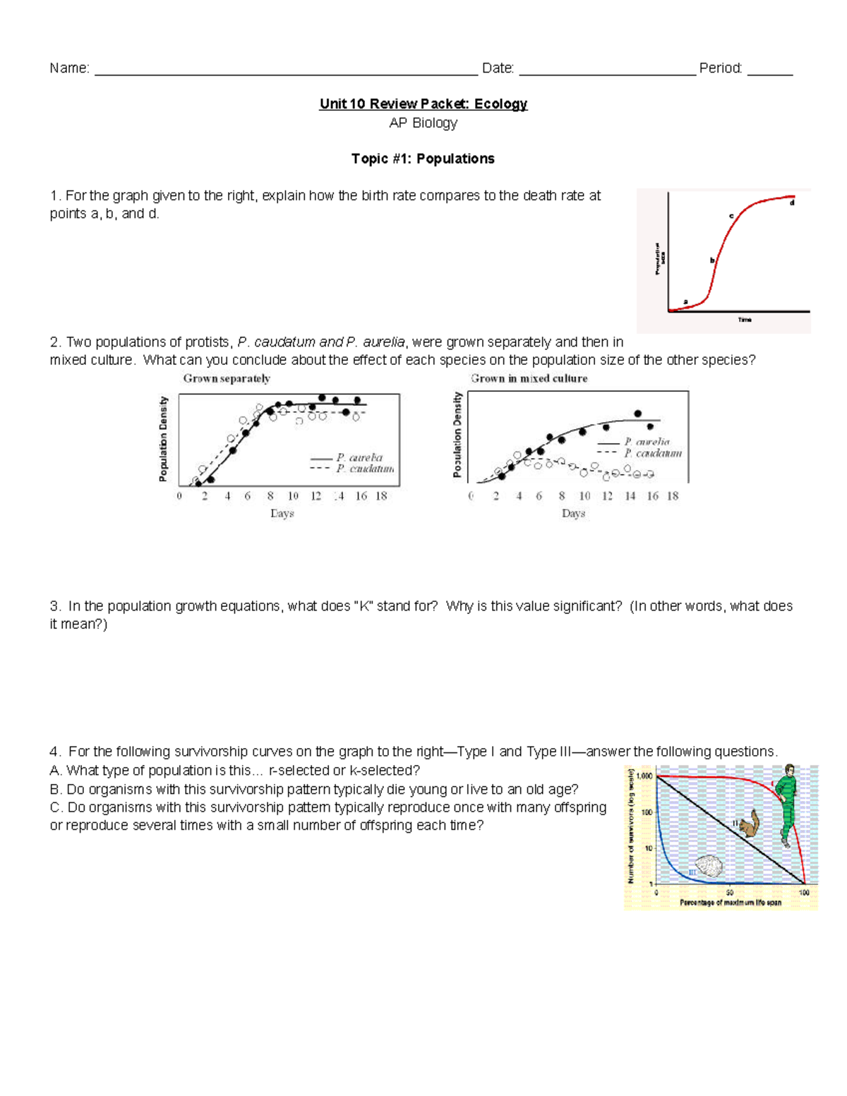 Unit 1 - Ecology Must-Knows: AP Bio Review Packet 2017-2018 - Studocu