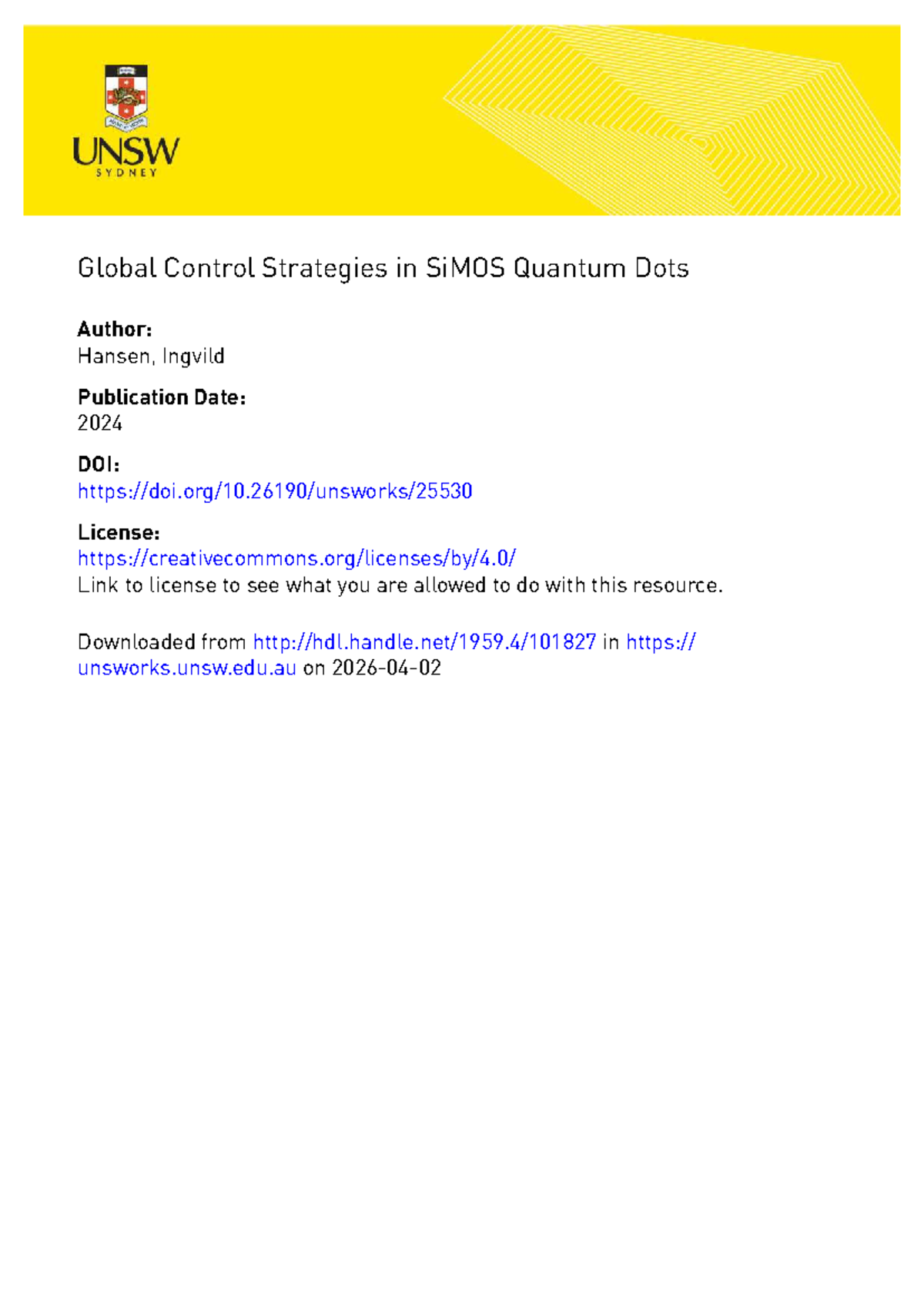 Global Control Strategies for SiMOS Quantum Dots: A PhD Thesis - Studocu