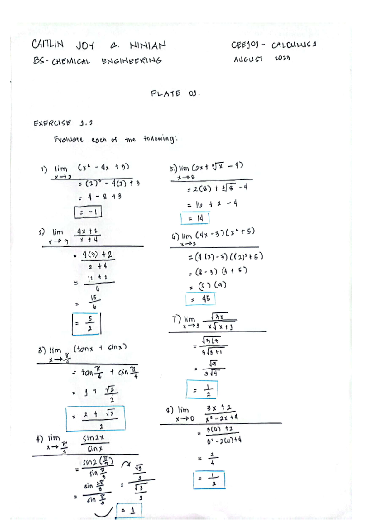 Feliciano and Uy - Differential and Integral Calculus - Activities - Bachelor of Science in ...