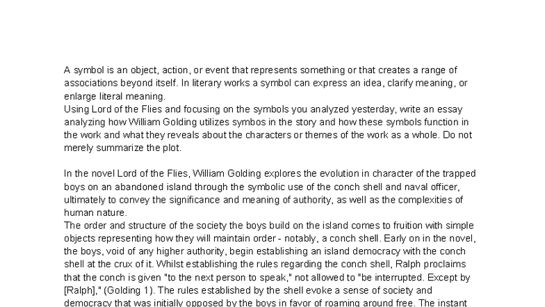 LOTF 101: Analyzing Symbols in Golding's "Lord of the Flies" Essay ...