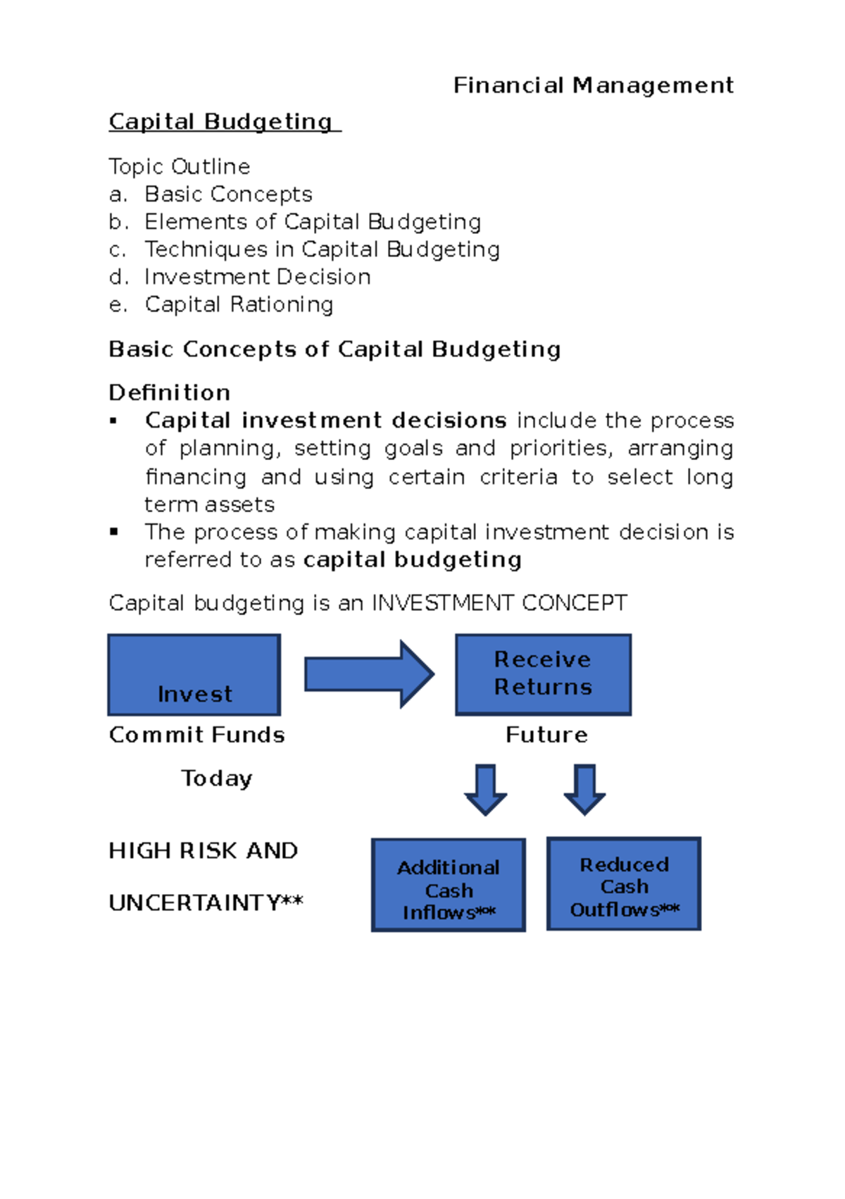 Financial Management (FM101) Capital Budgeting: Key Concepts ...