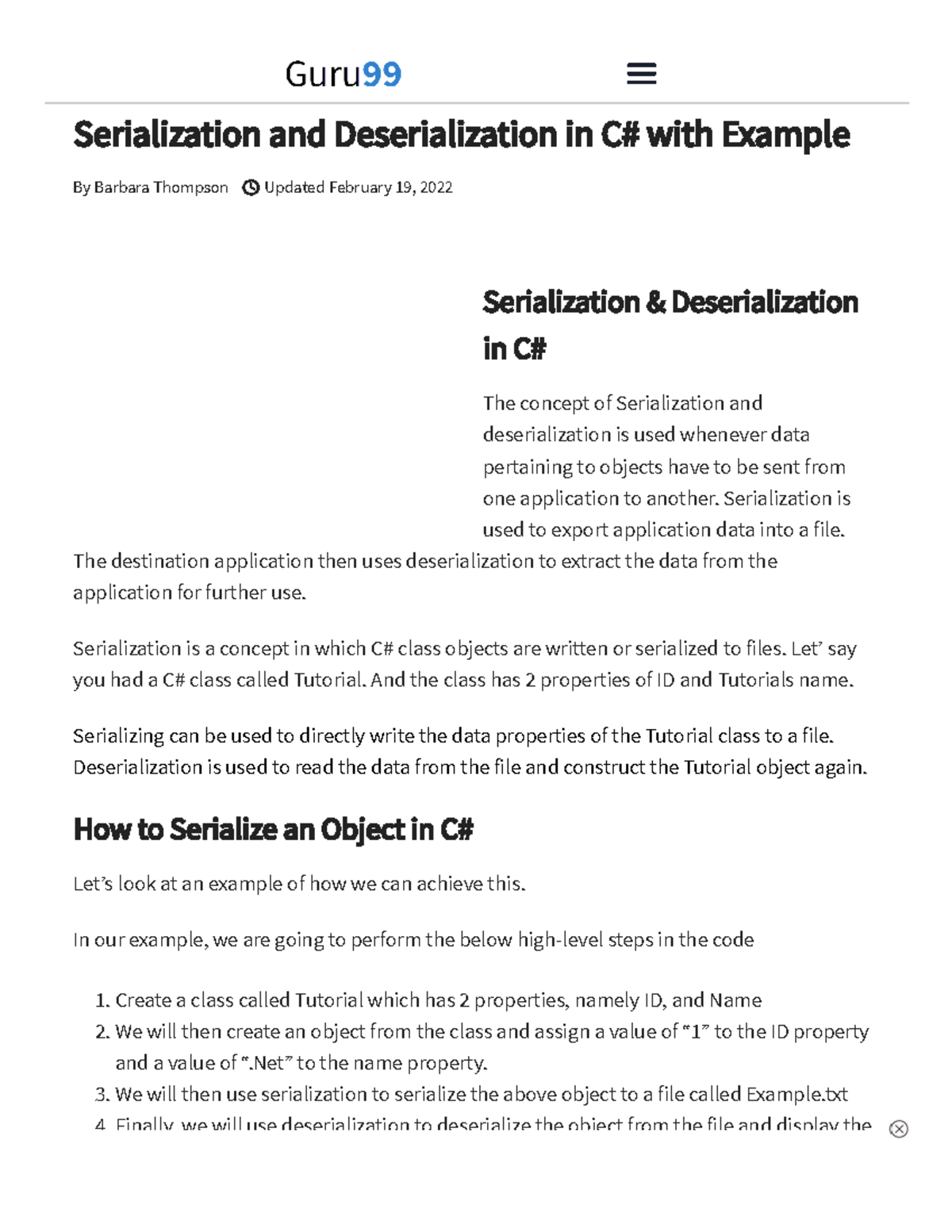 C# Serialization & Deserialization: Practical Tutorial Example - Studocu