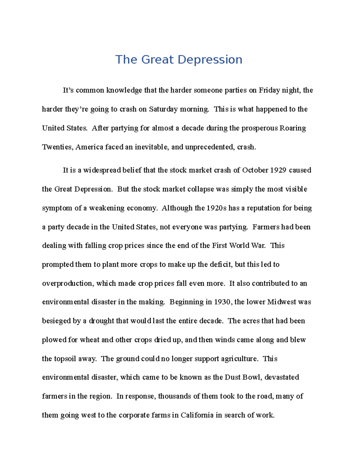 History 112 - The Great Depression: Causes, Effects, and Responses ...