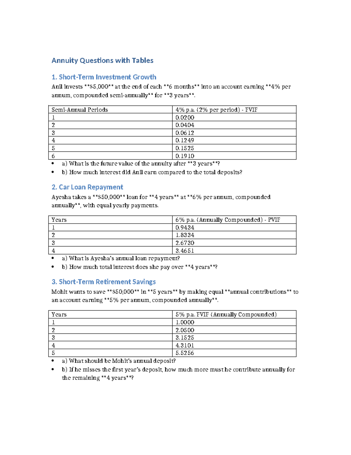 Annuity Questions - Investment Growth & Loan Repayment Analysis - Studocu