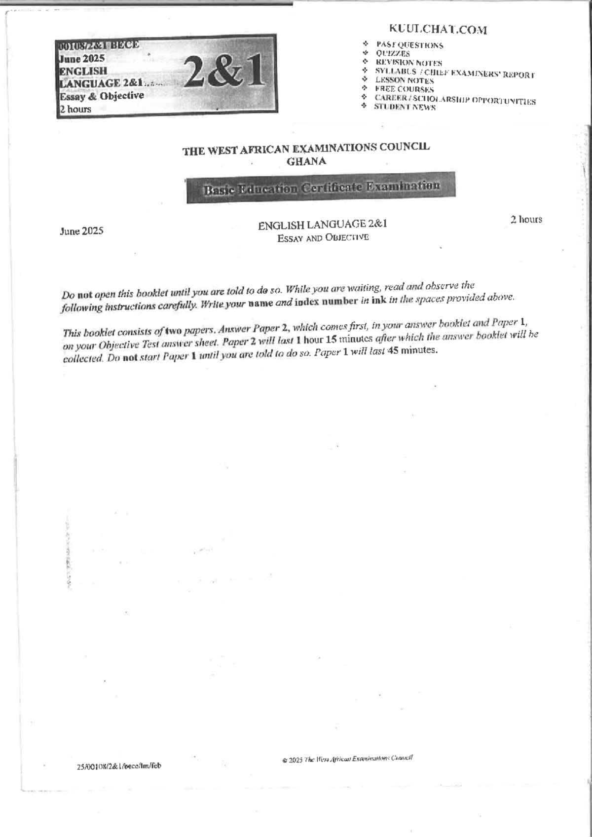 BECE 2025 English Language Exam: Past Questions & Revision Notes - Studocu