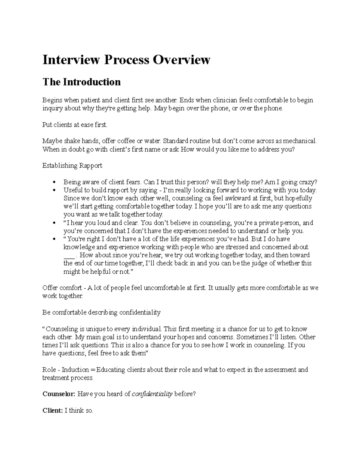 Chapter 1 - Overview of Clinical Interviewing Process - Studocu