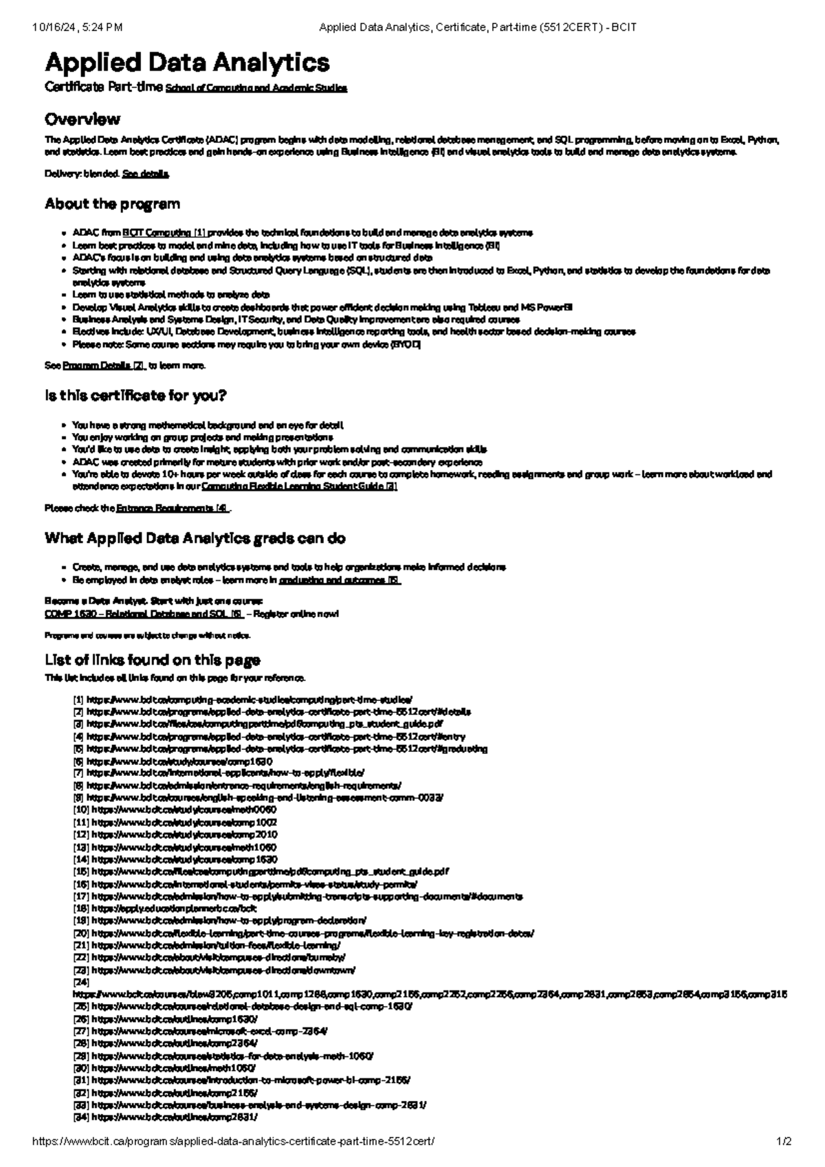 Applied Data Analytics Certificate Overview 5512cert Bcit Studocu