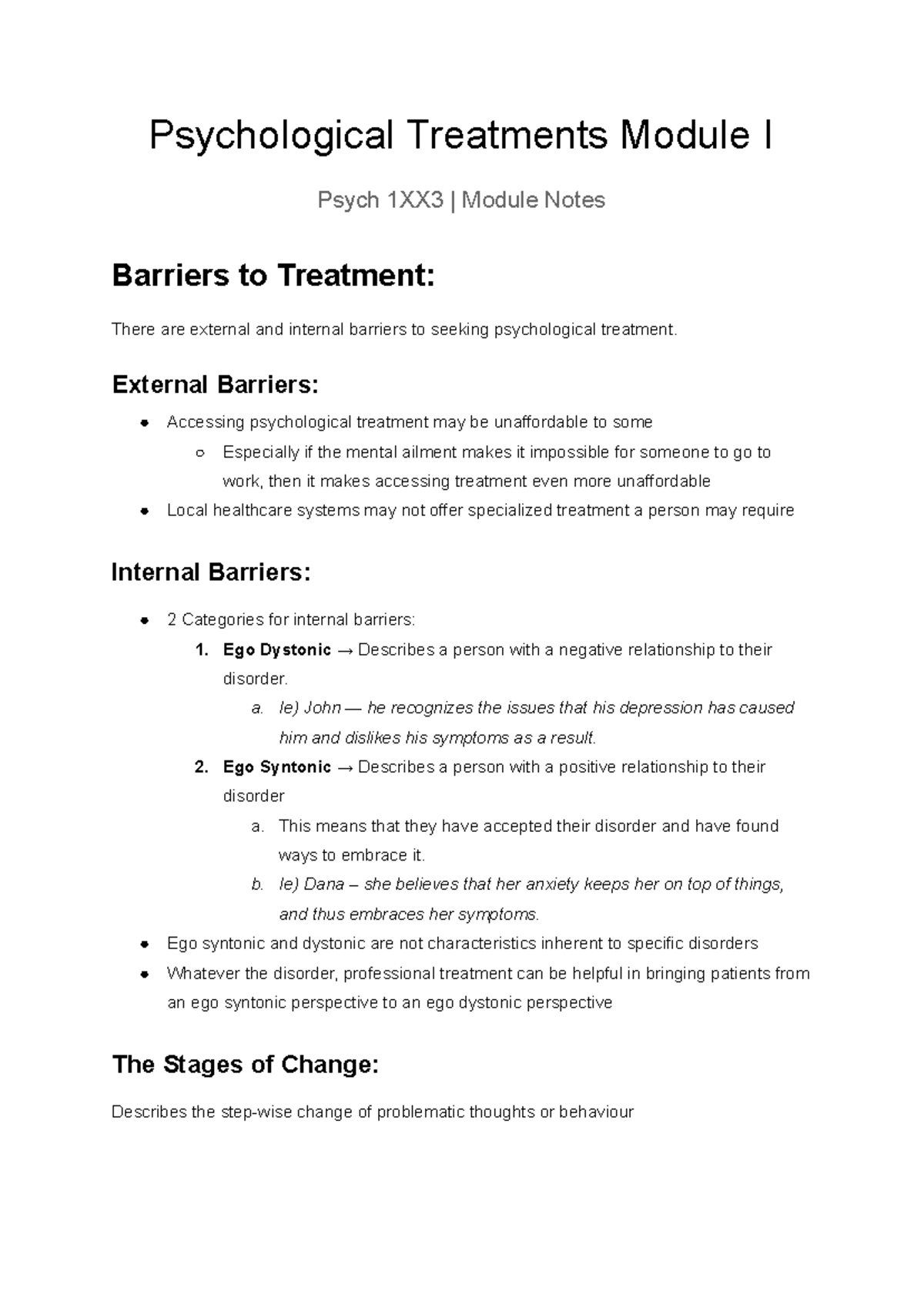 Psych 1XX3 Psychological Treatments - Psychological Treatments Module I ...