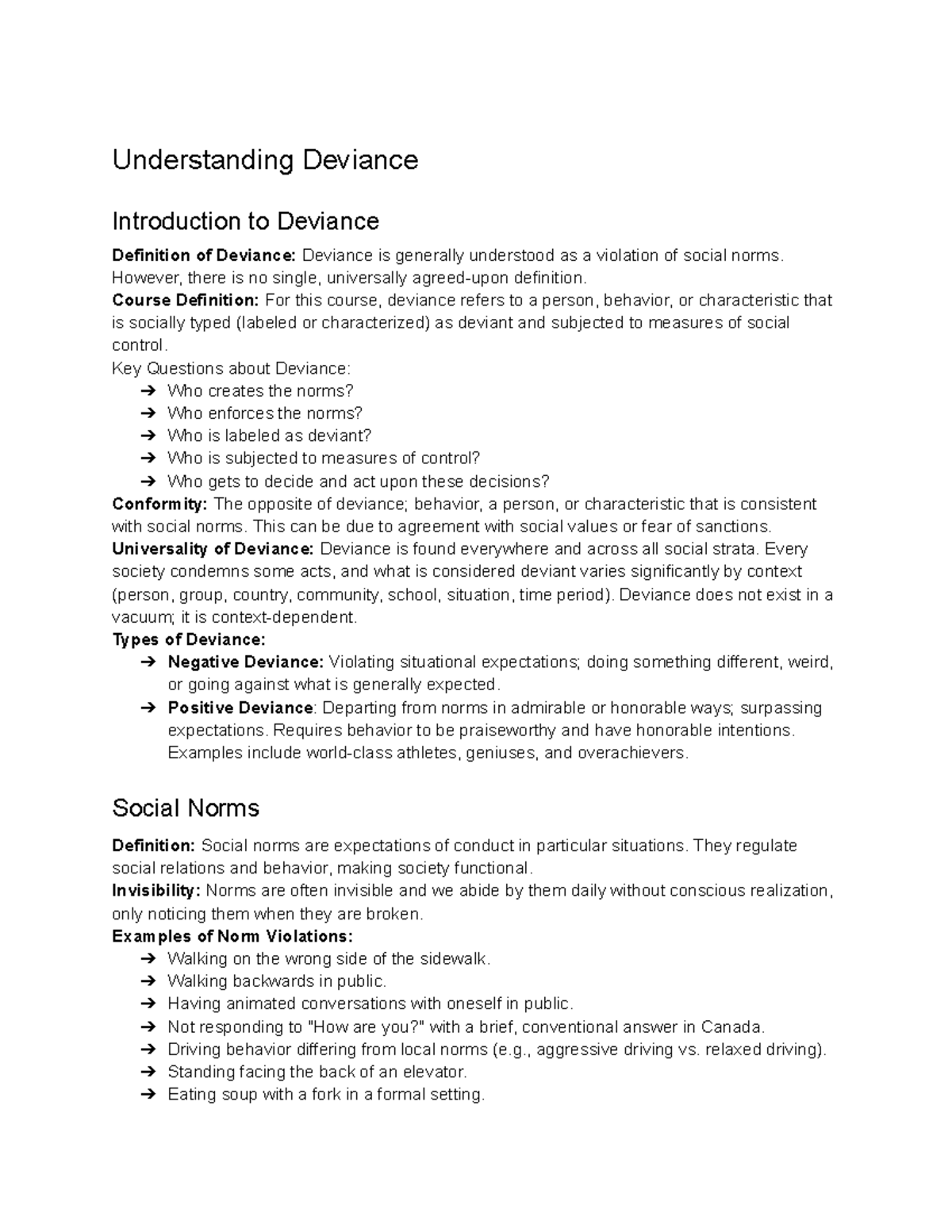 SOC 224 Lecture 1: Understanding Deviance and Social Norms - Studocu