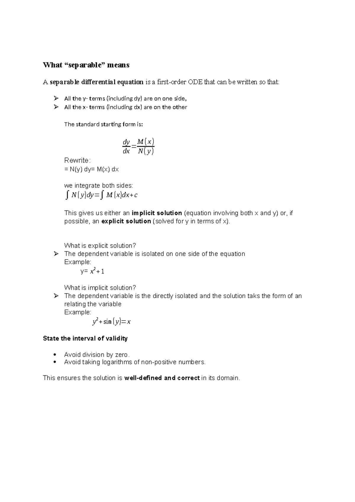 Separable Differential Equations - Calculus Notes (MATH 101) - Studocu