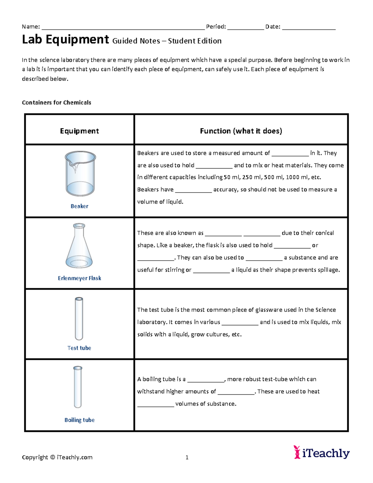 Lab Equipment Guided Notes (SCI 101) - Student Edition - Studocu