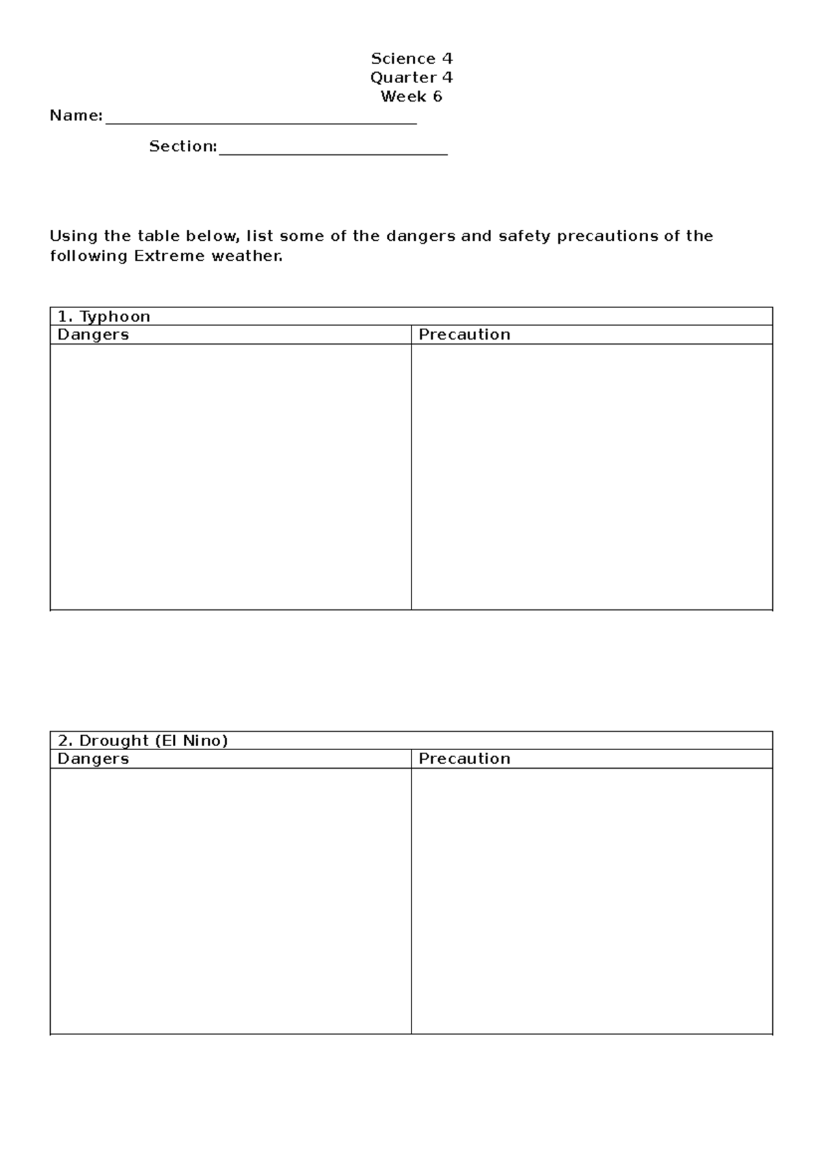Science 4 - Activity sheet - Education - Science 4 Quarter 4 Week 6 ...