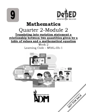 Math 9 Q2 Mod2 - modules - Mathematics Quarter 2-Module 2 Translating into variation statement a ...