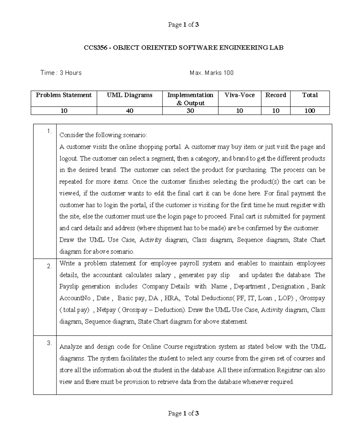 CCS356 OOSE LAB Questions and UML Diagrams for 2026 - Studocu