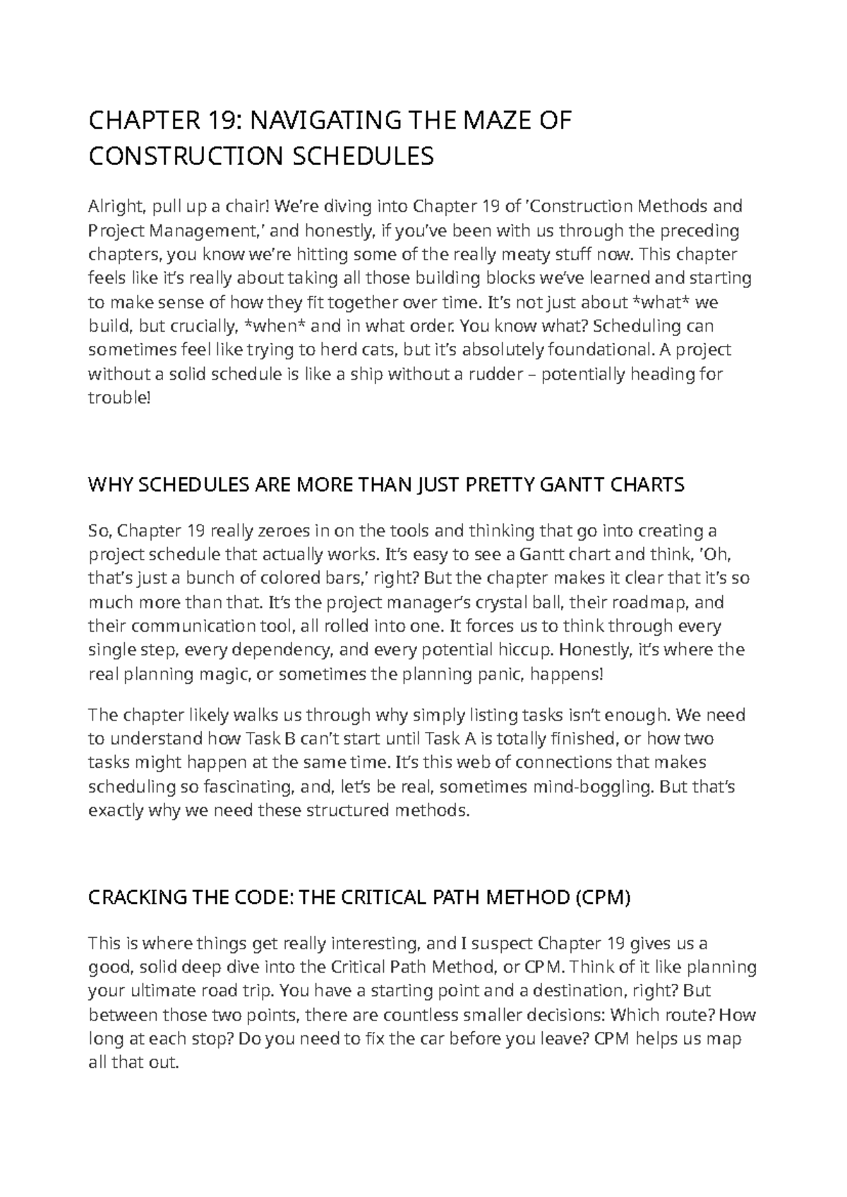 Chapter 19 Review: Navigating Construction Schedules in Project Management - Studocu