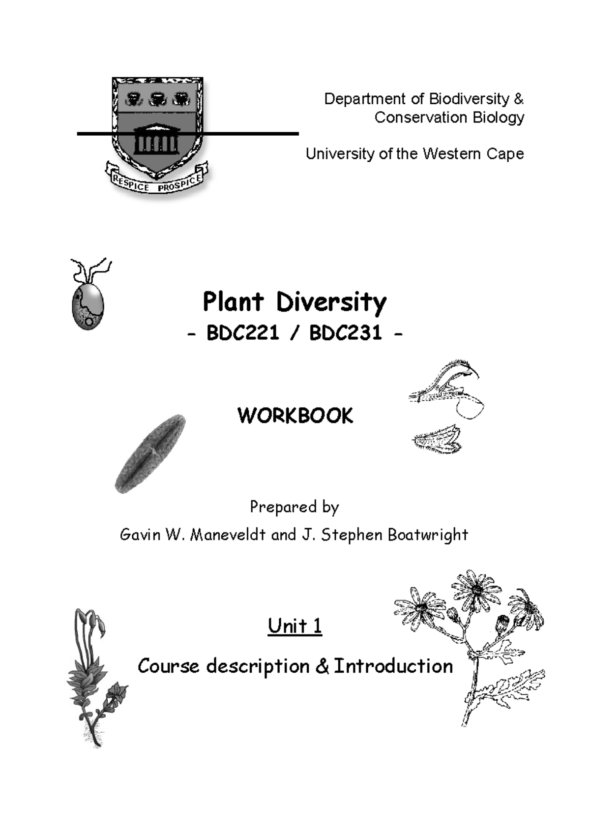 BDC221-231 Plant Diversity Unit 1: Course Introduction and Overview ...