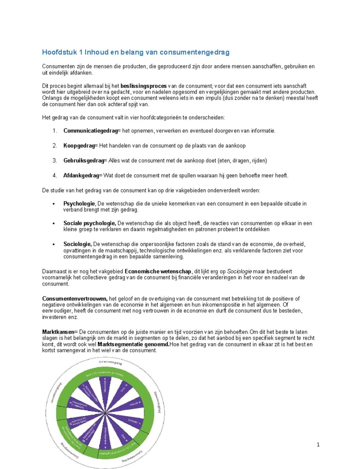 Samenvatting Hoofdstukken 1 t/m 5 - Consumentengedrag en Marketing - Studeersnel